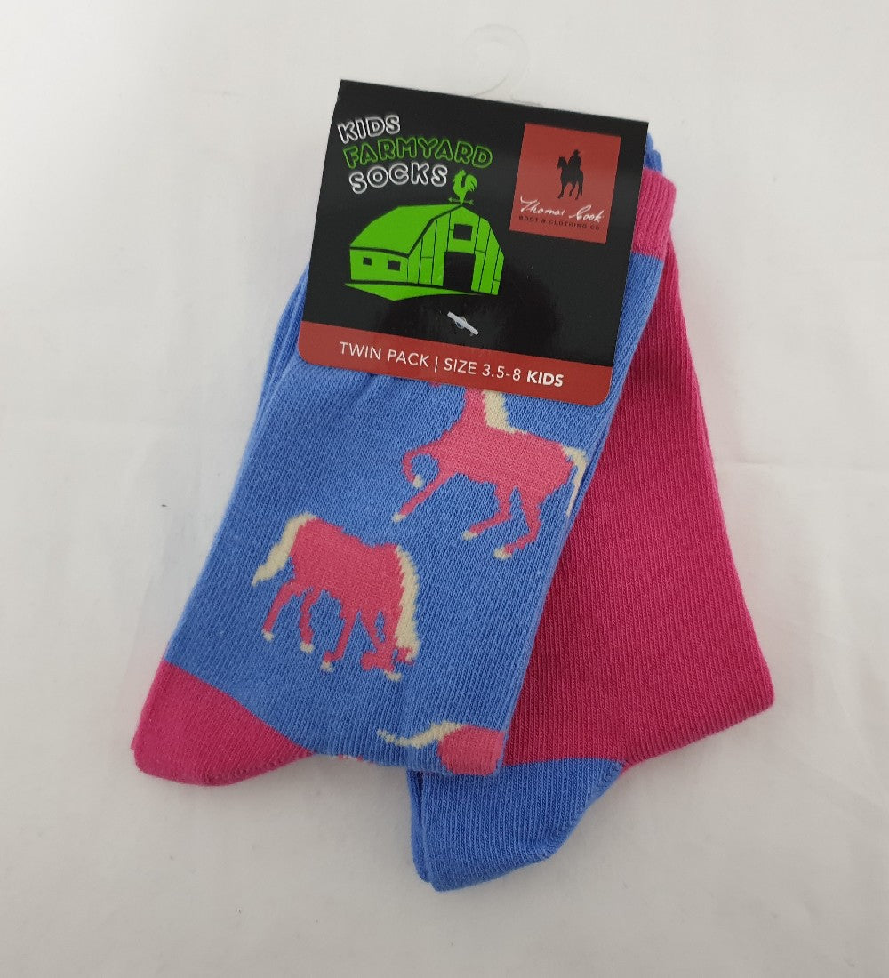 T/C FARMYARD SOCKS 2 PK KIDS HORSE BLUE HOT PINK – Eidsvold Rural
